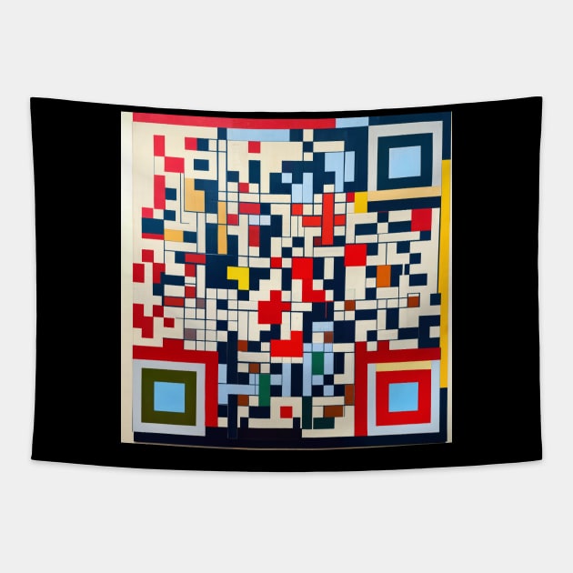 RickRoll QR Code Piet Mondrian Style Painting - Memeshirt - Tapestry | TeePublic