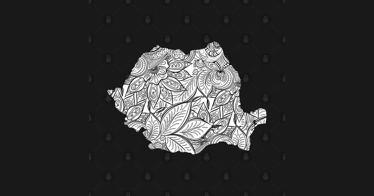 Mandala art map of Romania with text in white - Romania - T-Shirt ...