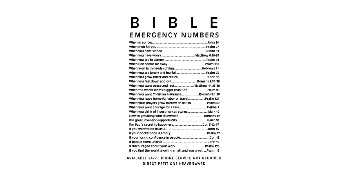 Bible Emergency Numbers - Bible Emergency Numbers - T-Shirt | TeePublic