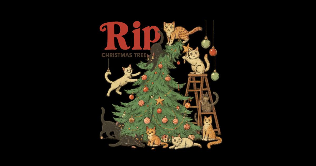 RIP Christmas Tree Cat Chaos - Christmas - Sticker | TeePublic