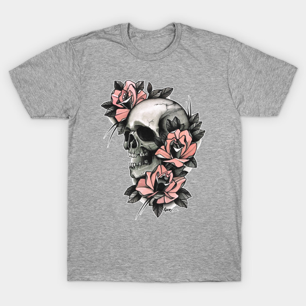 Skull and Roses - Skull Tattoo - T-Shirt | TeePublic