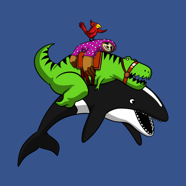 T-Rex Dinosaur Sloth Riding Orca Whale - Funny Animals - T-Shirt ...