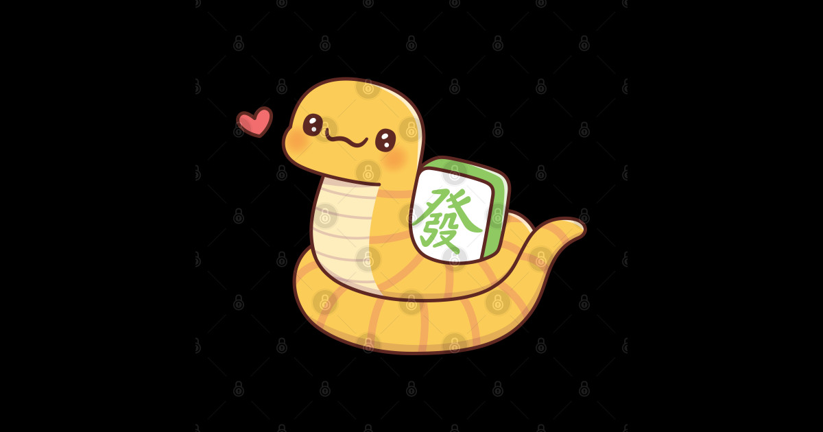 Cute Yellow Snake Wrapped Around Mahjong Tile - Cute Snake - Sticker ...