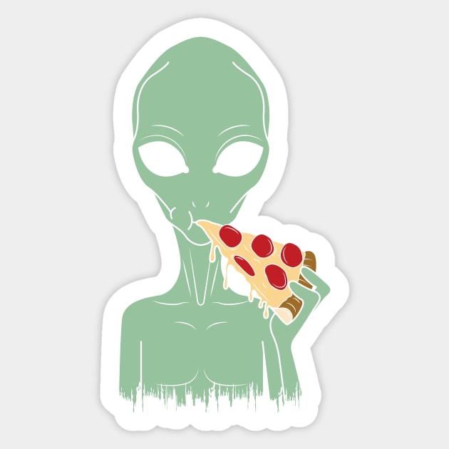 Alien Eating Pizza - Alien - Sticker | TeePublic