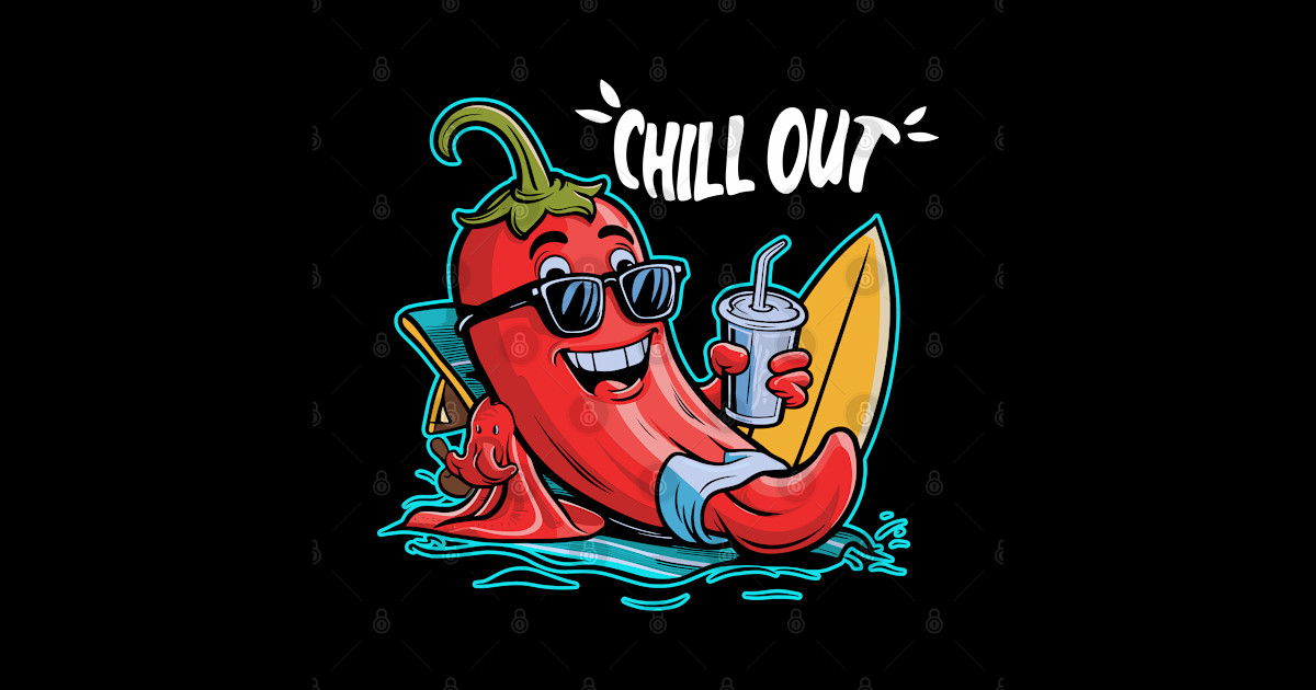 "Chill Out" Fun Cartoon Illustration of a Relaxed Red Chili Pepper ...