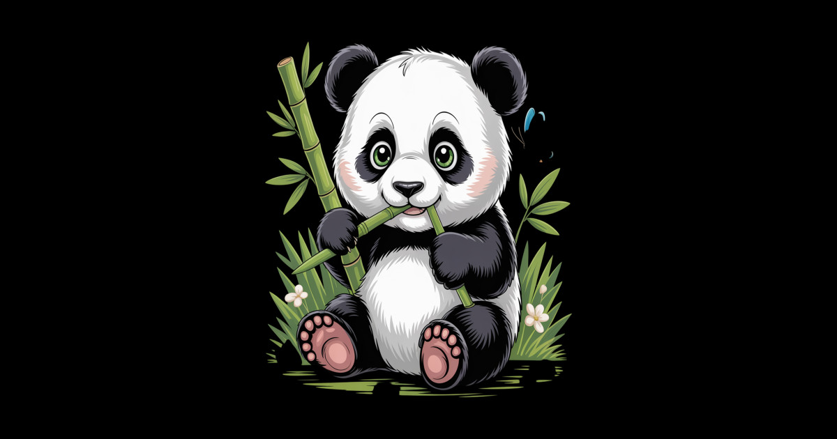 Panda Eating Bamboo - Panda Eating Bamboo - Sticker | TeePublic