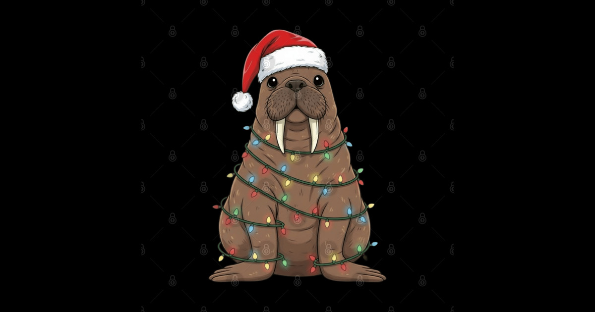 Christmas Walrus Santa Hat Lights Arctic Animal - Walrus - Sticker ...