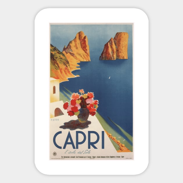 Capri, Italy Vintage Travel Poster Design - Isle Of Capri - Sticker ...