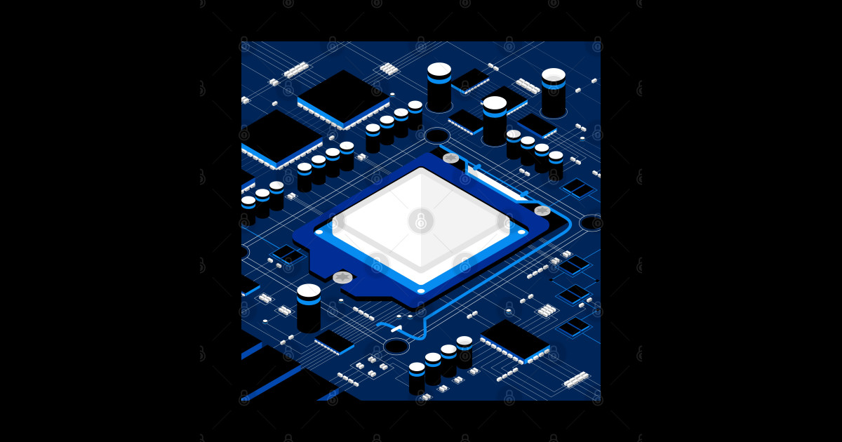 CPU And Circuits Computer Background - Blue - Posters and Art Prints ...