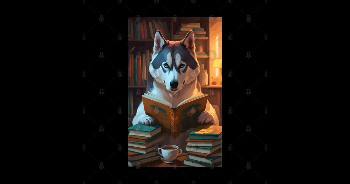 Siberian husky reading book - Siberian Husky Dad - Sticker | TeePublic