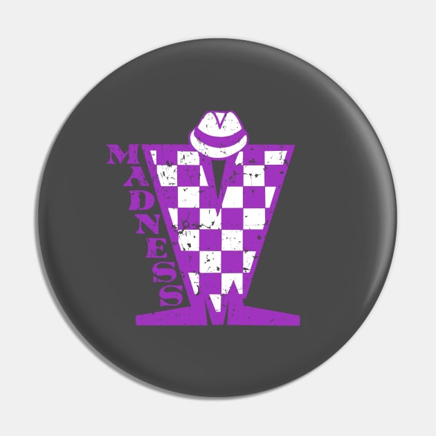 Madness Vintage Checkerboard Purple & White - Madness - Pin | TeePublic