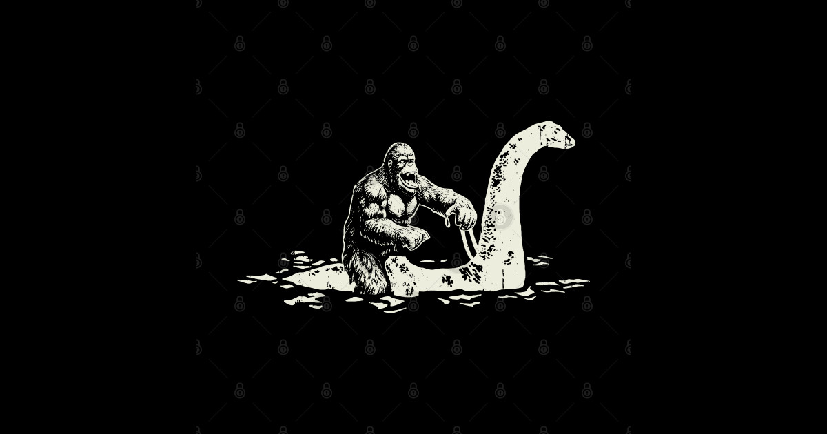 Bigfoot Riding Loch Ness Monster - Bigfoot Gift - Sticker | TeePublic