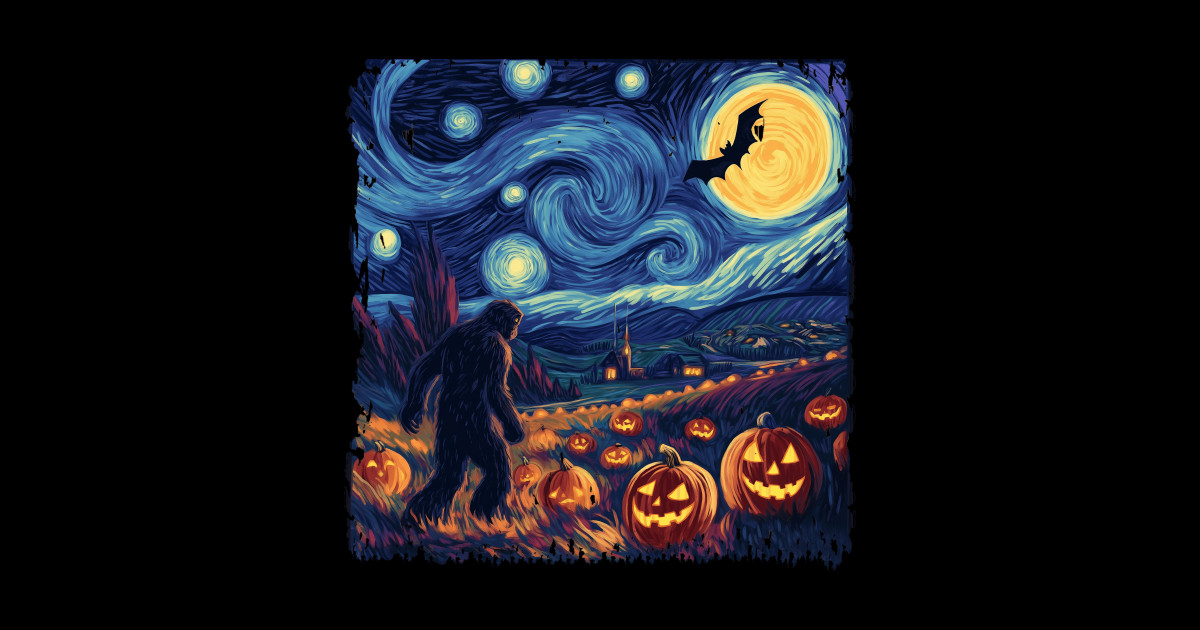 Spooky Halloween Bigfoot Starry Night Van Gogh - Spooky Bigfoot ...
