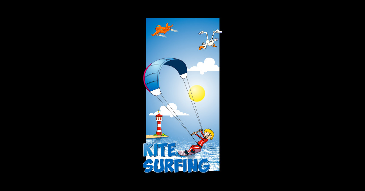 Funny and colourful kite surfing illustration - Kitesurfing - Sticker ...