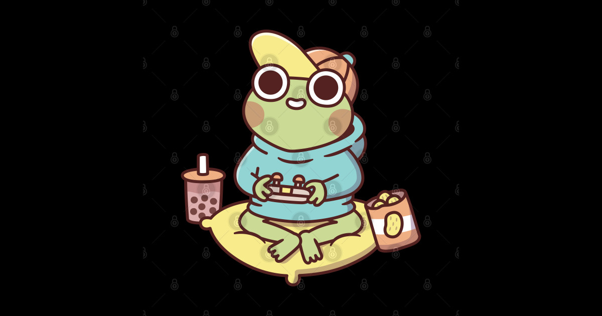 Cute Gamer Frog In Hoodie Playing Video Games - Cute Frog - Posters and ...