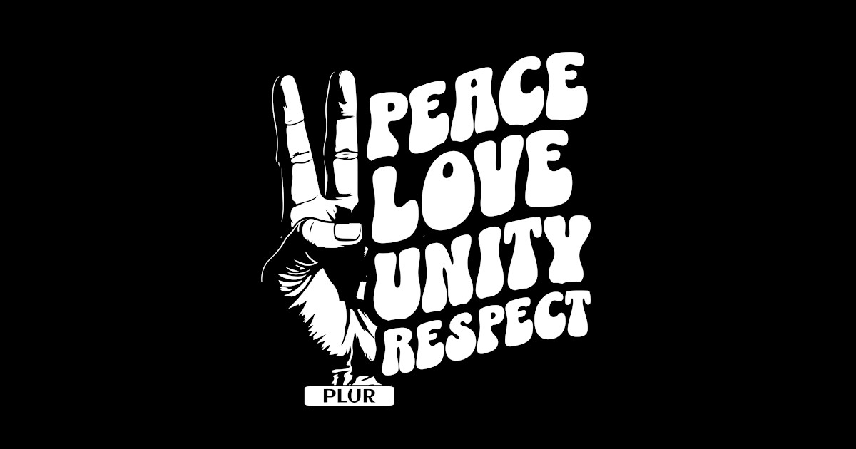 PLUR - Peace Hand Sign Retro Font (Black) - Plur - Sticker | TeePublic