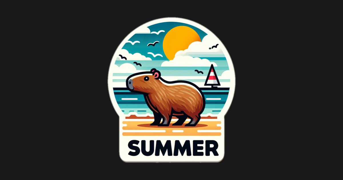 Cute summer capybara on the beach - Capybara - T-Shirt | TeePublic