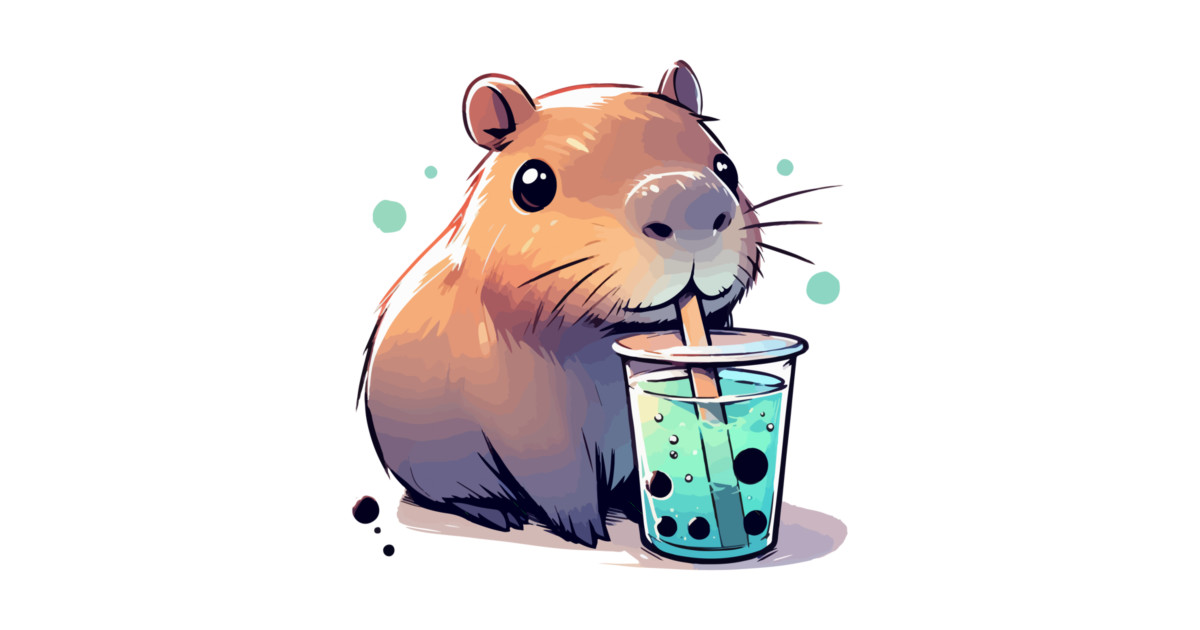 Cute Capybara Drink Boba - Cute Capybara Drink Boba - T-Shirt | TeePublic