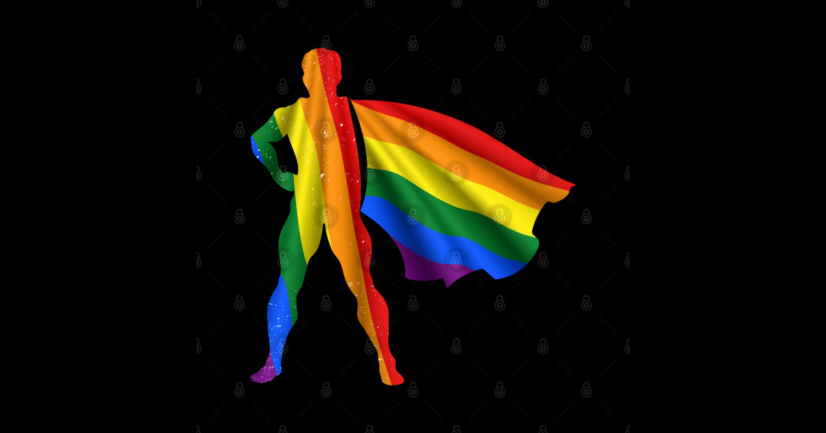LGBTQ Hero Wearing Cape of LBGTQIA+ Pride Flag Hope and Brave Heroes ...