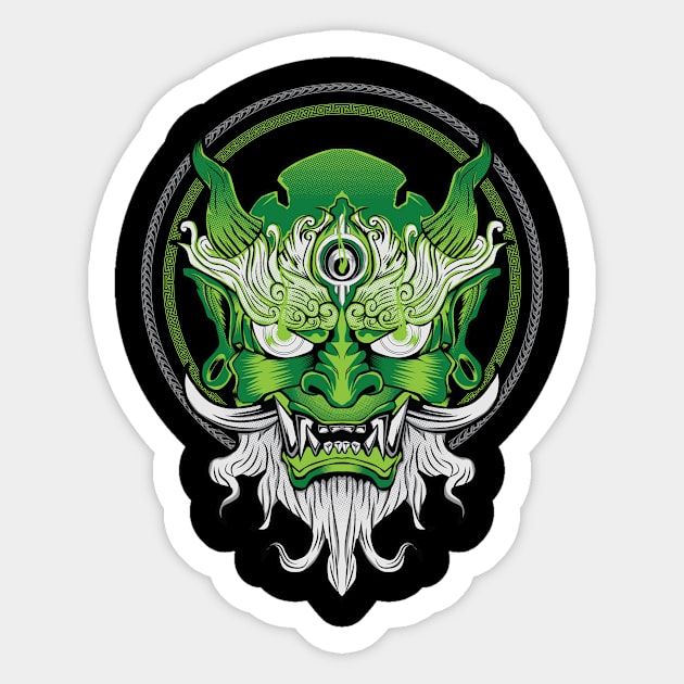 Oni Mask Green - Oni Mask - Sticker | TeePublic
