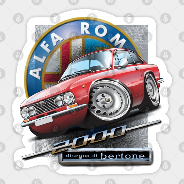 Cartooned Alfa Romeo GTV 2000 Bertone Coupé - Gtv - Sticker | TeePublic
