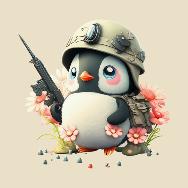The clever penguin in military uniform with helmet and weapon - Penguin ...