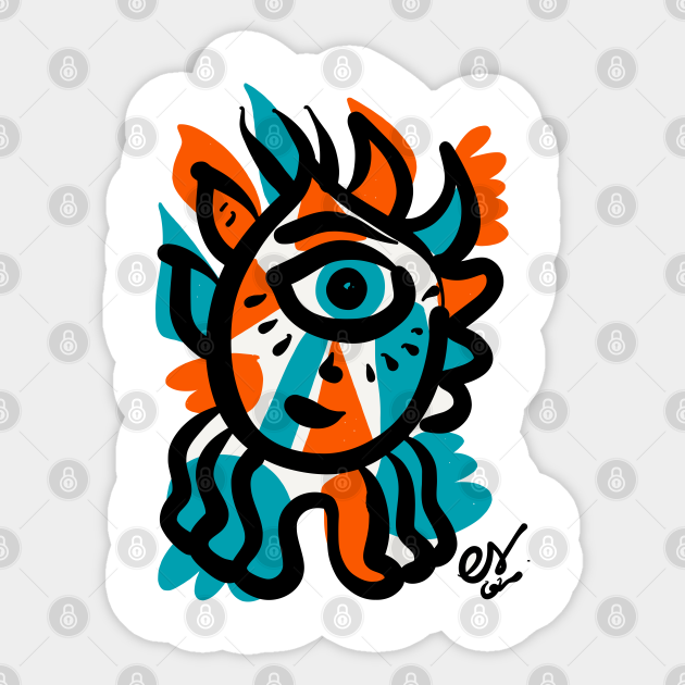 Blue and Orange Cyclops Graffiti Art - Cyclops Art - Sticker | TeePublic