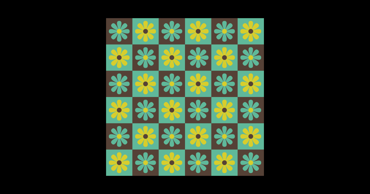 Teal Mod Flower Checkers - 60s Aesthetic - Sticker | TeePublic