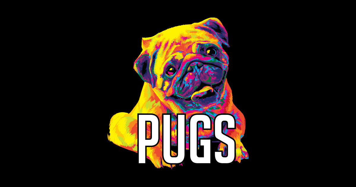 Rainbow Pugs Smiling Digital Painting - Pugs - Sticker | TeePublic