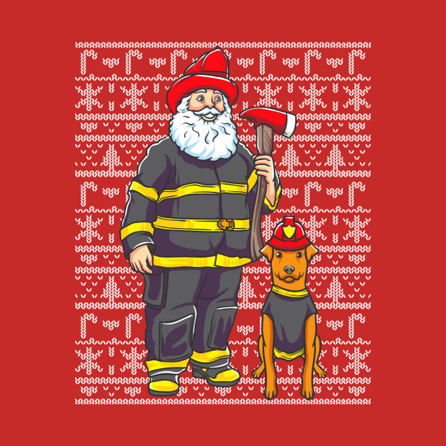 Firefighter Santa Claus Firemen Ugly Christmas Sweater Pattern ...