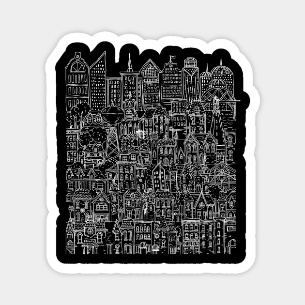 Hand drawn cityscape buildings - City - Magnet | TeePublic