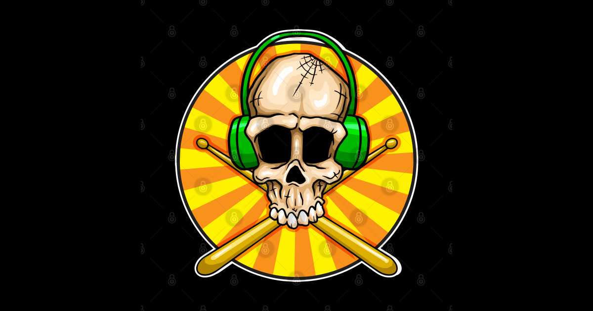 Drummer Skull - Skull Drummer Band Design - Sticker | TeePublic