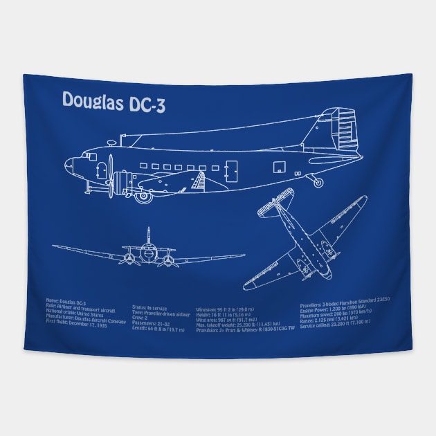 Douglas DC-3 - Airplane Blueprint - ADpng - Douglas Dc 3 - Tapestry ...