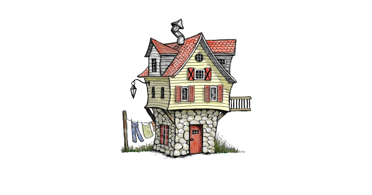 Crooked Little House Fantasy House Digital Drawing With Dormers and ...