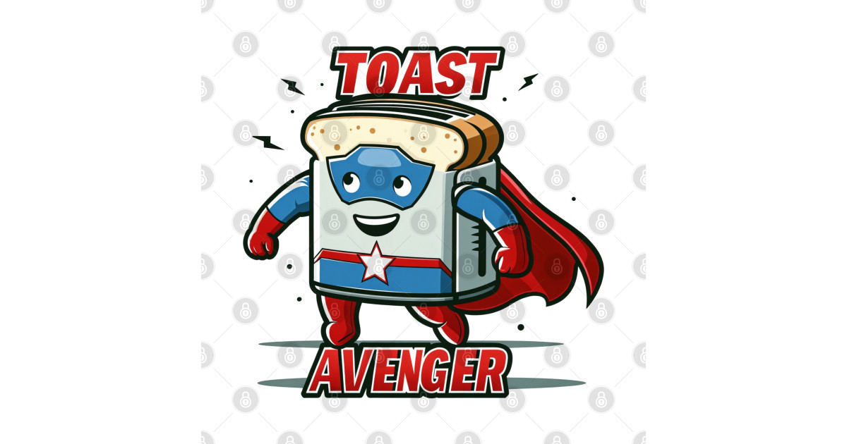 Toast Avenger - Funny Superhero Toaster Cartoon Design - Toast Avenger ...