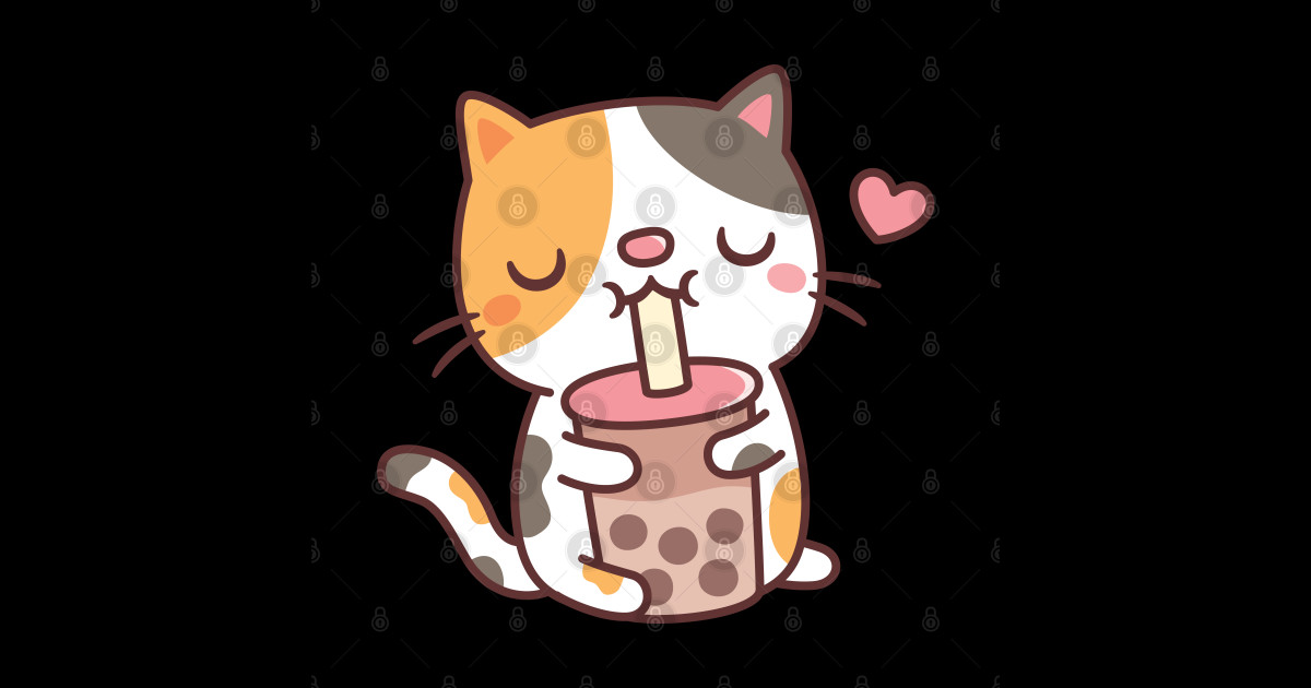 Cute Calico Cat Loves Drinking Boba Tea - Calico Cat - Magnet | TeePublic