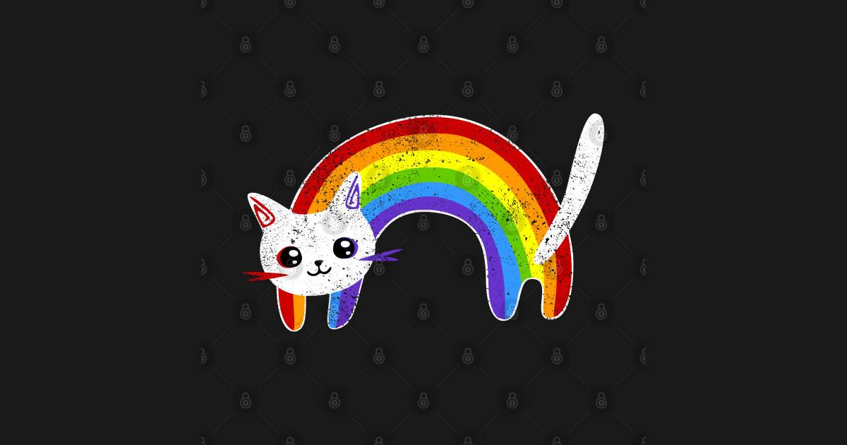 Rainbow Cat Vintage Retro 80's Style Gay pride - Funny Rainbow Poop - T ...