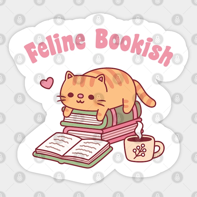 Cute Tabby Cat Reading A Book Feline Bookish Pun - Ginger Cat - Sticker ...