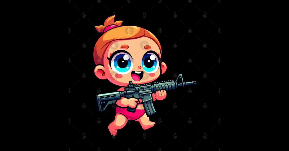 Baby with Gun - Baby - Sticker | TeePublic