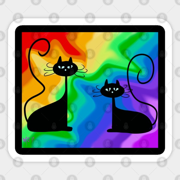 Two Cosmic Cats on Rainbow Background - Cats - Sticker | TeePublic