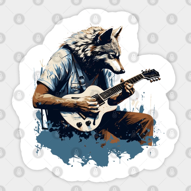 Wolf Playing Guitar - Wolf - Sticker | TeePublic