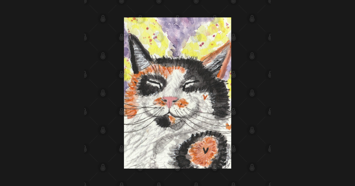 Happy Calico cat face art - Cute Calico Cat Face - T-Shirt | TeePublic