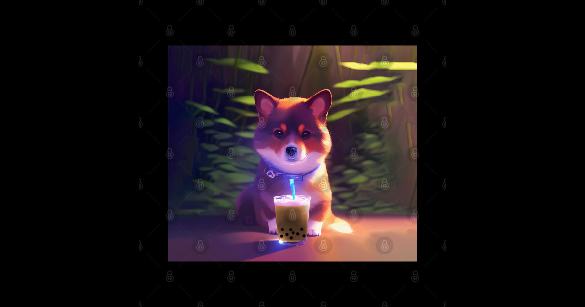 Cute corgi with boba bubble tea - Boba - Sticker | TeePublic