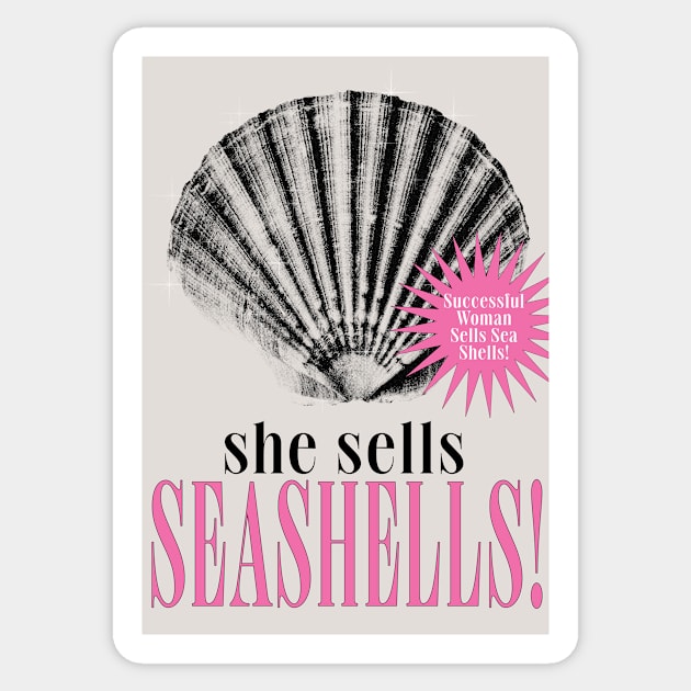 She Sells Seashells 80s Inspired Ad in Pink - Seashells - Sticker ...