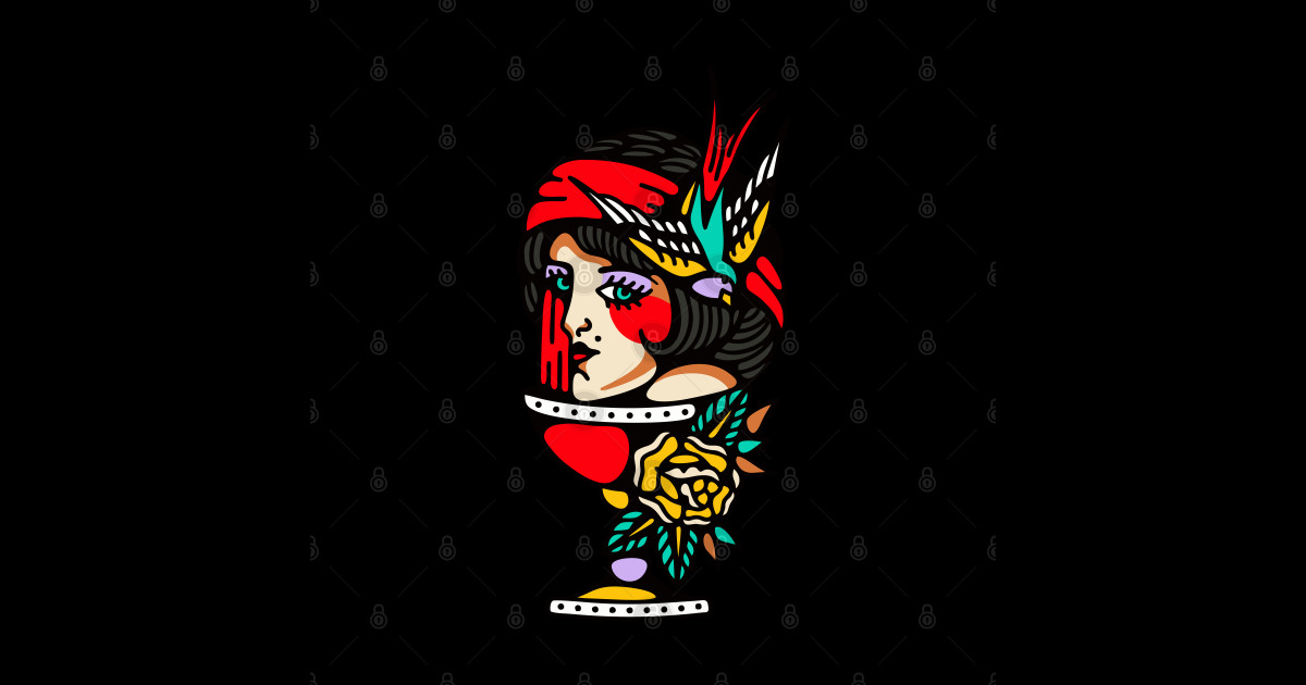 Lady swallow rose - Illustration Artwork - Sticker | TeePublic