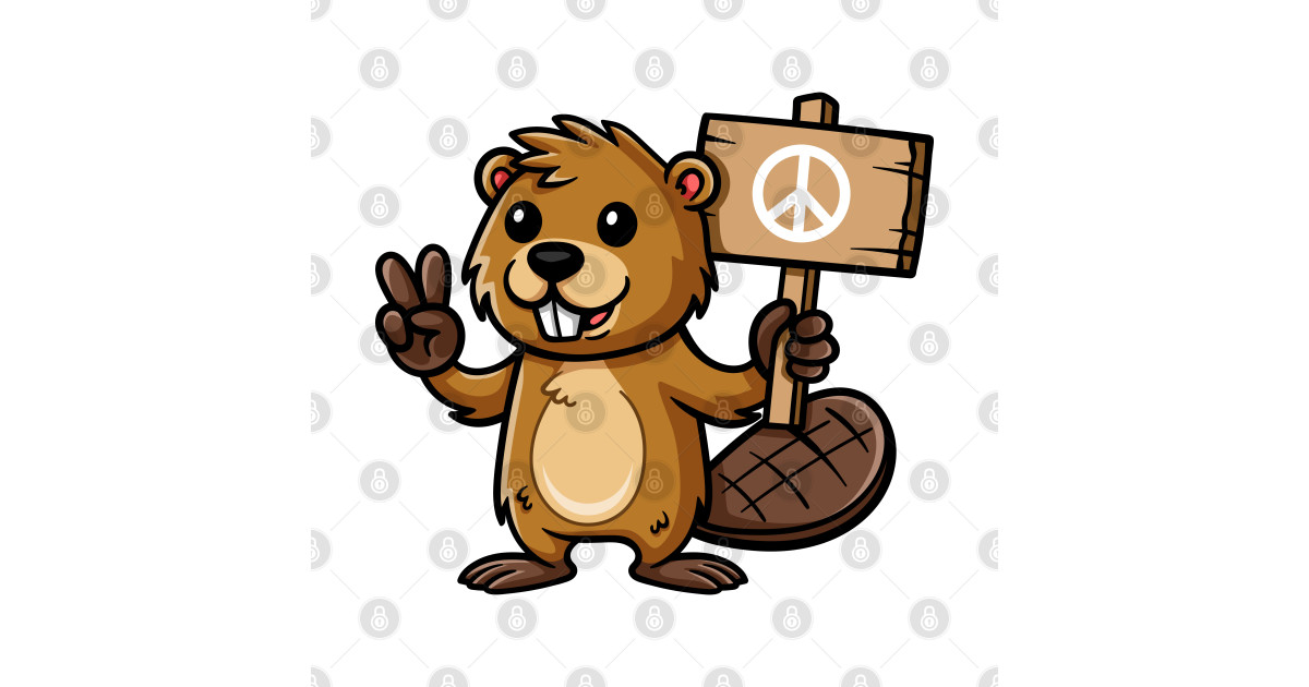 fun cute beaver hold wood sign cartoon - Peace Beaver - T-Shirt | TeePublic
