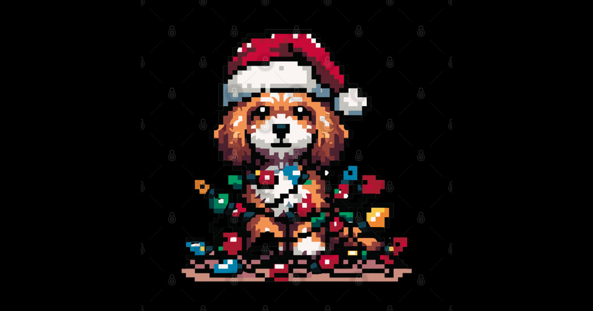 Cavapoo Tangled In Christmas Lights - Pixel Art - Christmas Pixel Art ...
