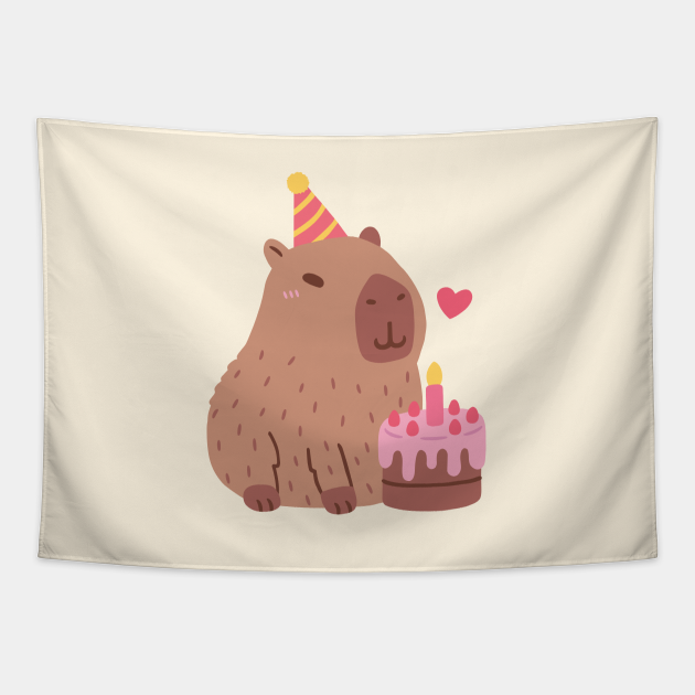 Cute Capybara And Birthday Cake - Capybara - Tapestry | TeePublic