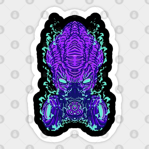 Alien Gas Mask Protos - Illustration Artwork - Sticker | TeePublic