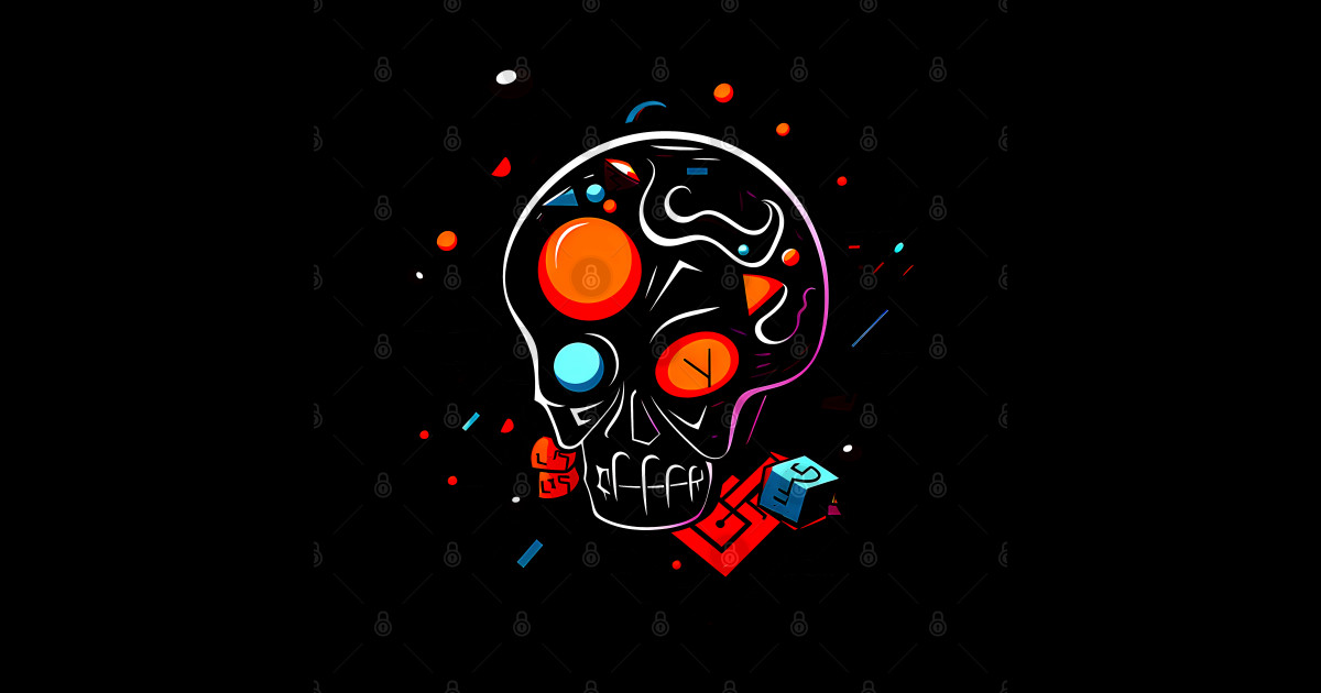 Abstract Cartoon Skull Design spooky artwork - Funky Skull - Sticker ...